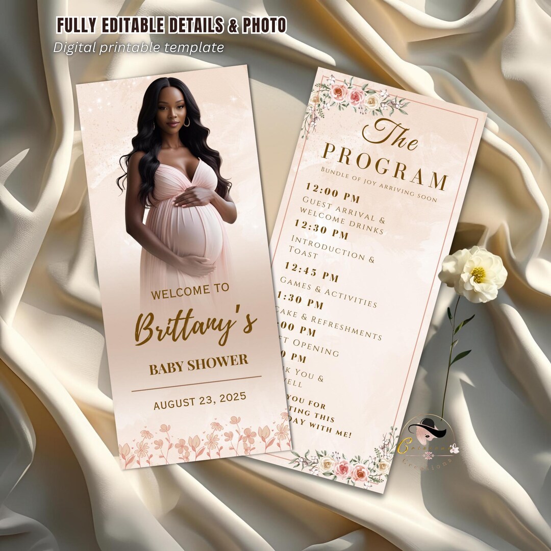 Boho Baby Shower Program Template With Photo, Wildflower Floral ...