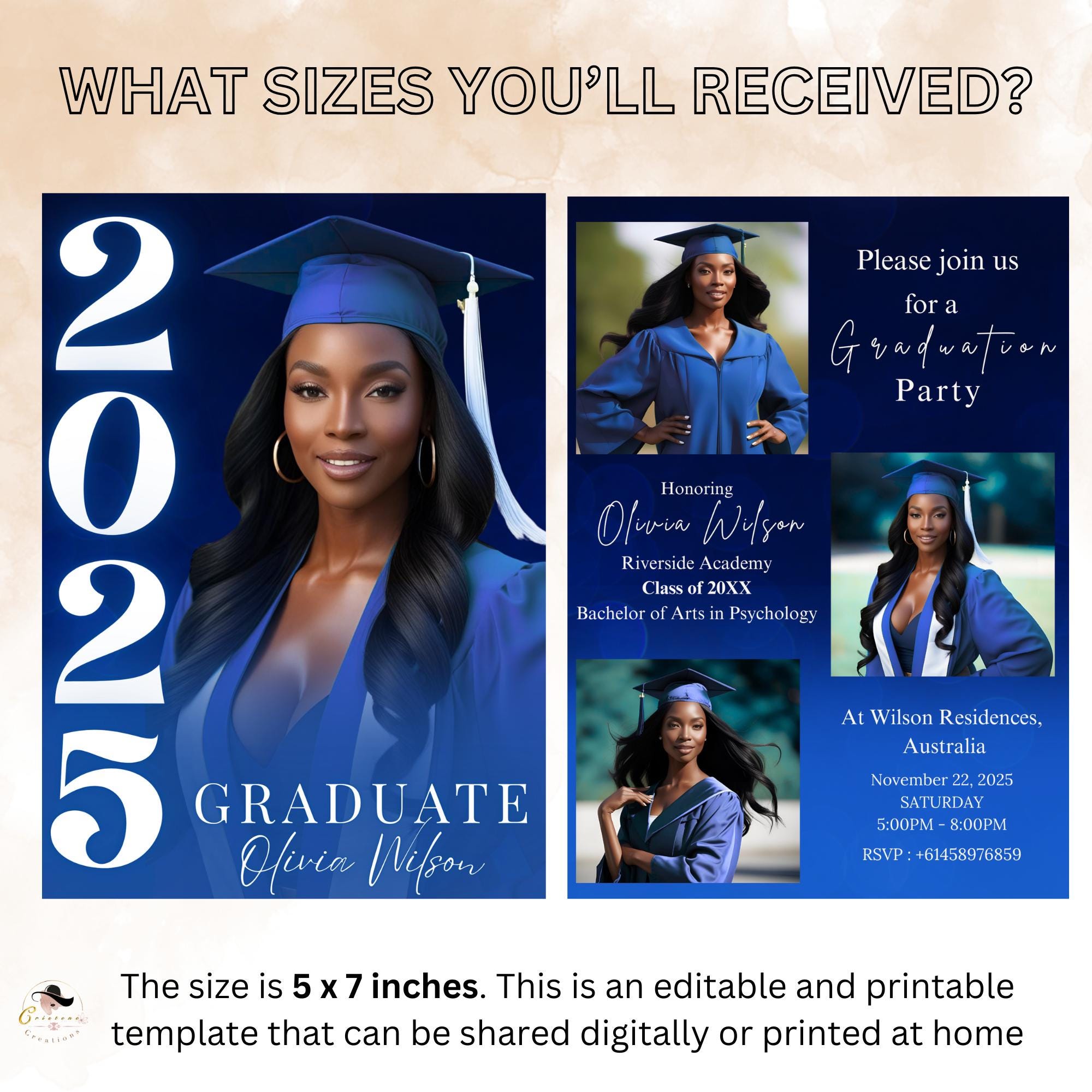 Digital Graduation Announcement Invitation Navy Blue 2026 Senior ...