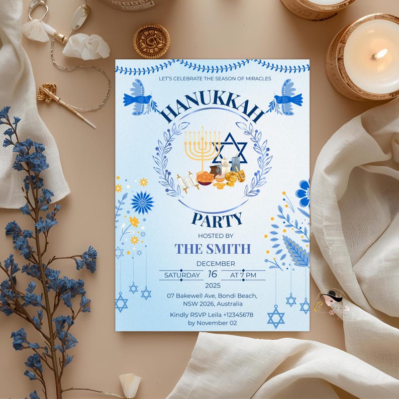 Editable Hanukkah Party Invitation Jewish Holiday Party Invite ...