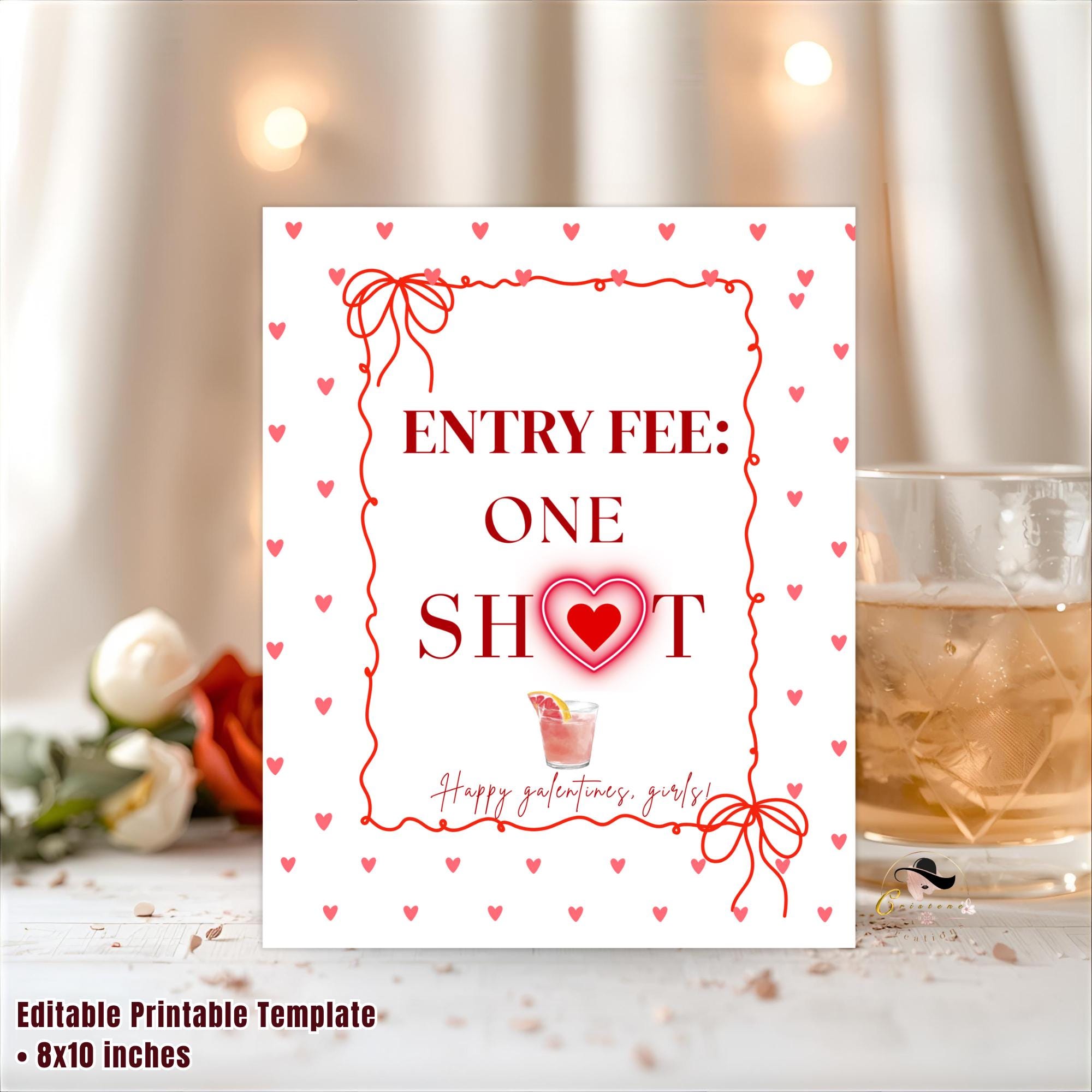 Galentines Entry Fee One Shot Sign, Take A Shot Sign, Bow Bridal Shower ...