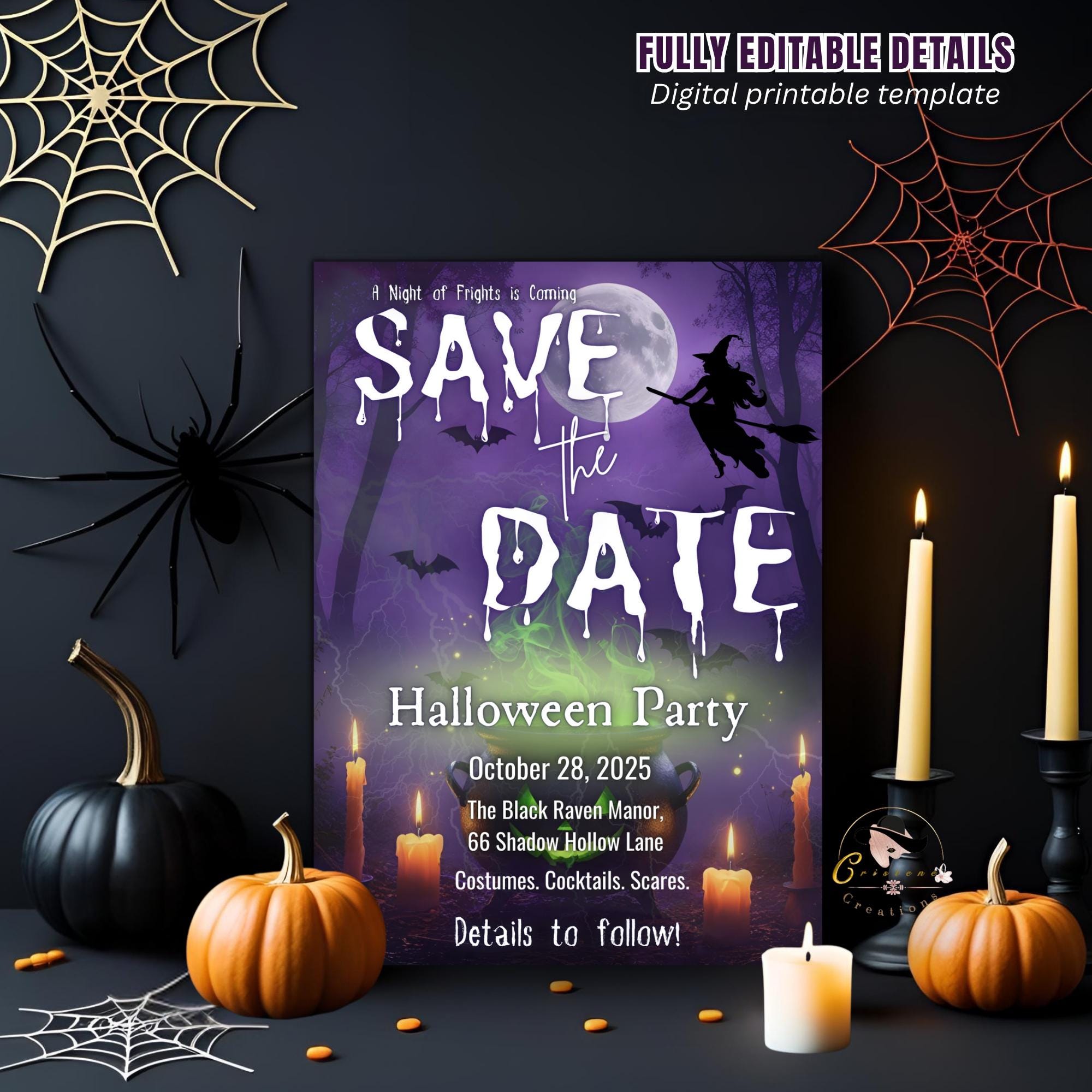 Digital Halloween Party Save the Date Invitation Drink up Witches Party ...