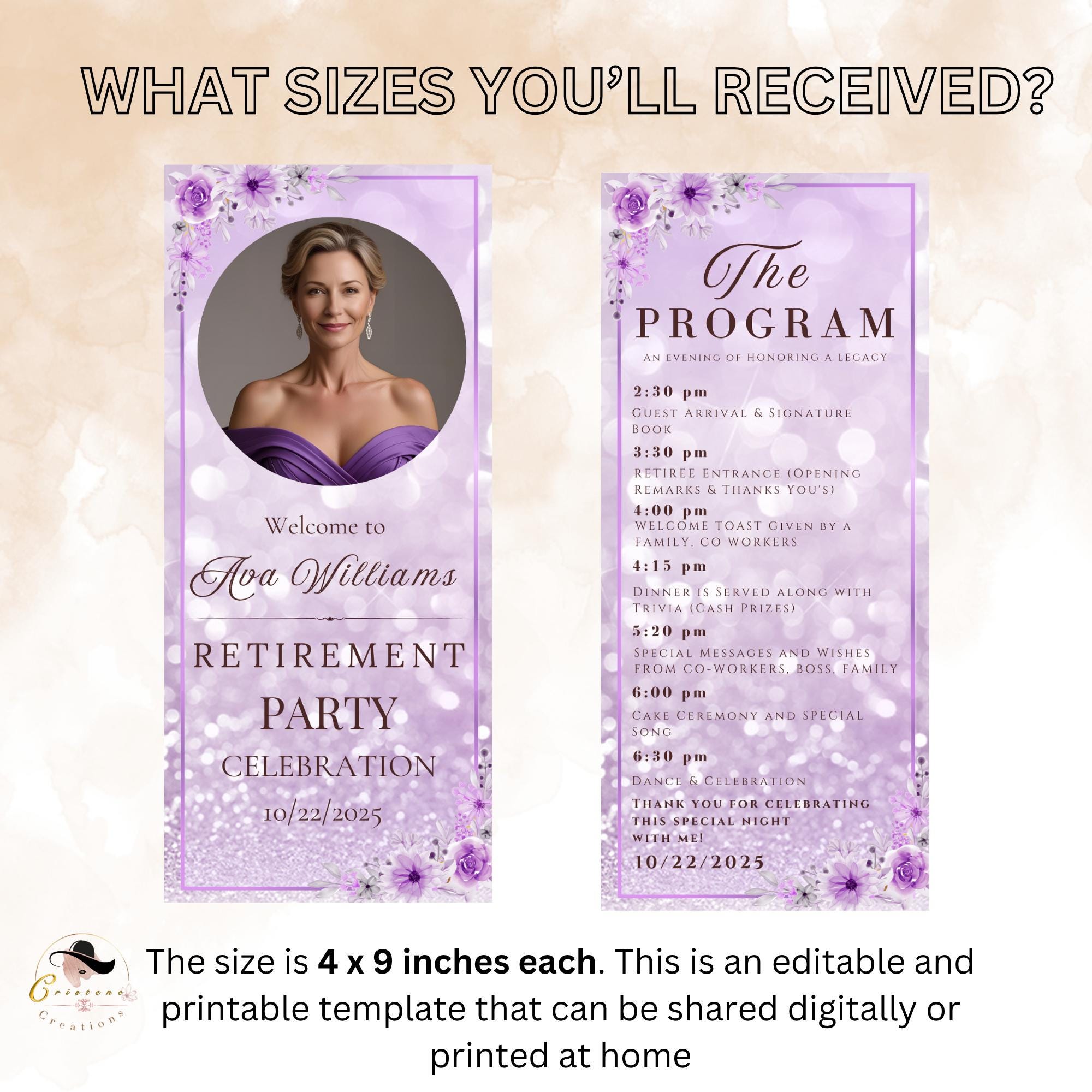 Retirement Program Template Purple Program Card Printable Birthday ...