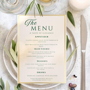 Elegant Gold White Menu Card Template, Wedding Menu Editable Birthday ...