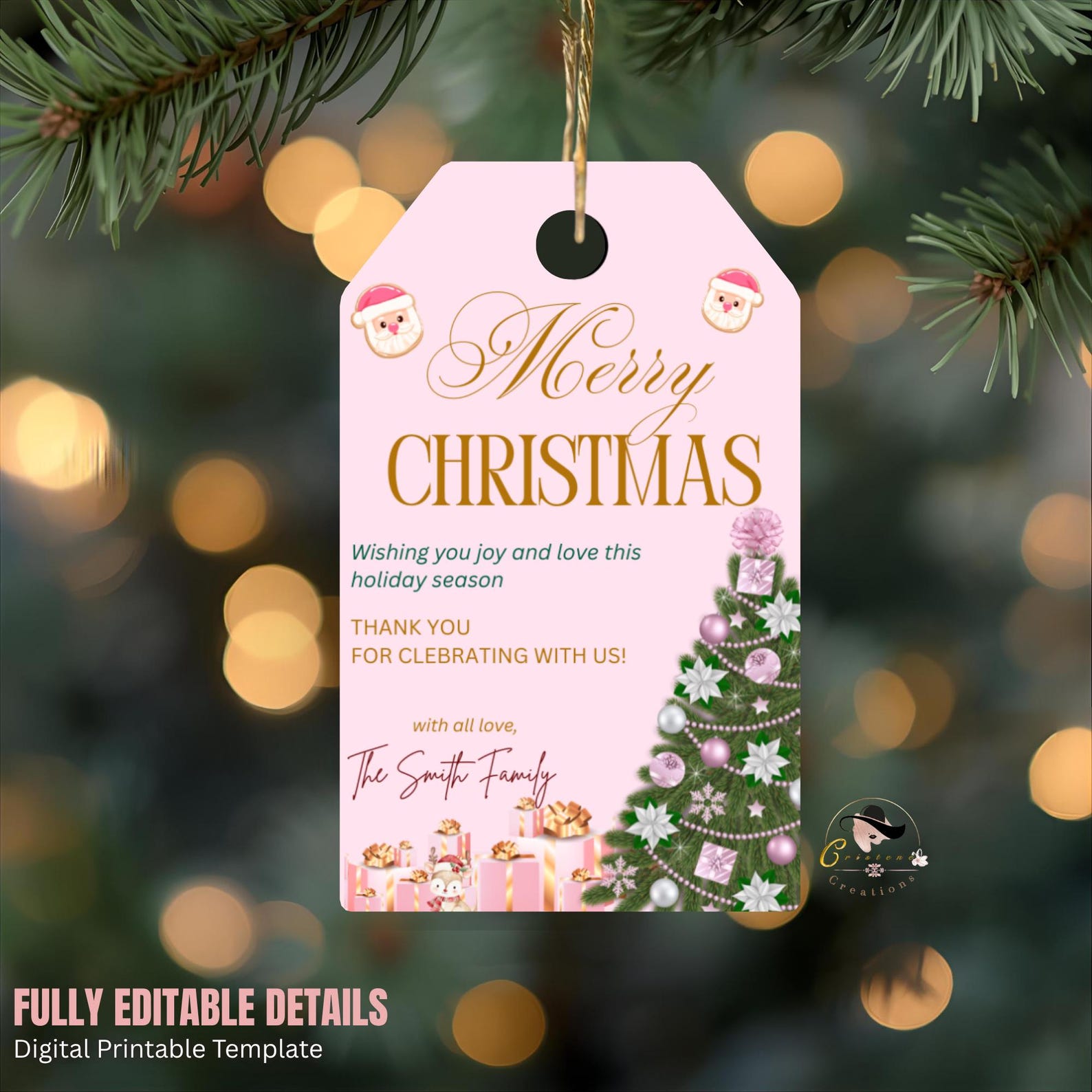 Editable Christmas Party Thank You Tags, Holiday Favor Party Tags, Xmas ...