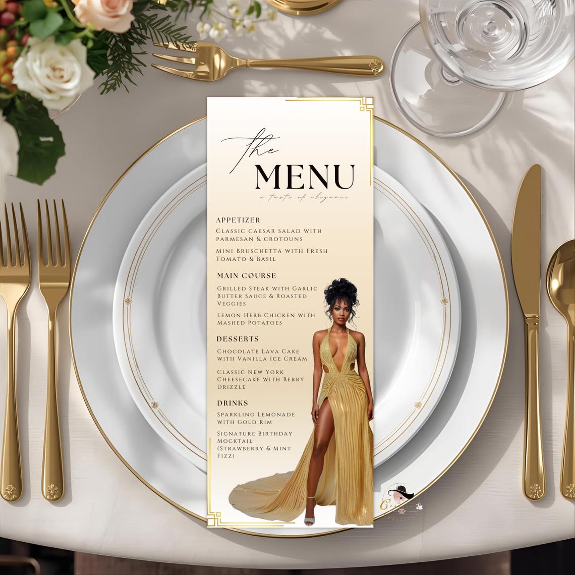 Editable Birthday Dinner Menu Card White Gold Party Menu With Photo ...