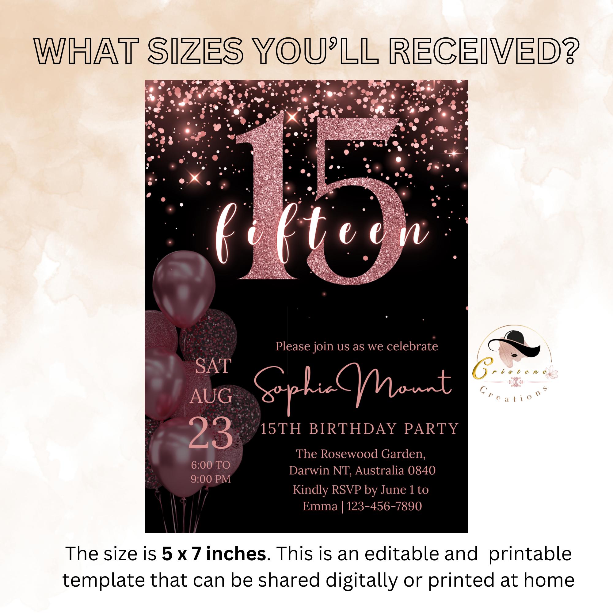 15th Birthday Invitation Girl, Digital 15th Birthday Party Invite ...
