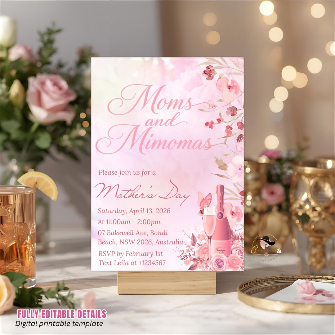 Floral Mother's Day Brunch Invitation, Moms and Mimosas (digital ...