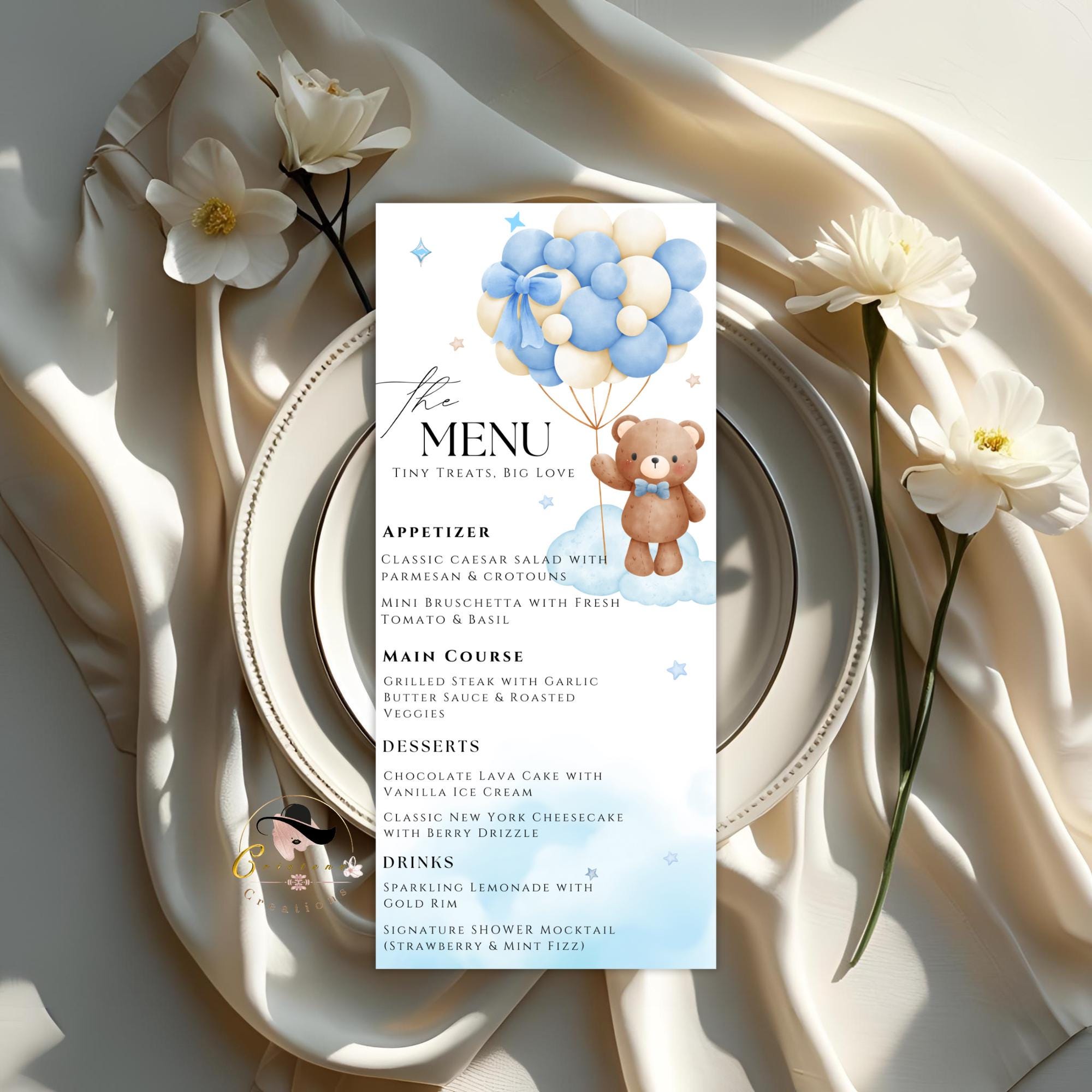 Editable Baby Shower Menu and Program Template, Teddy Bear Party Shower ...