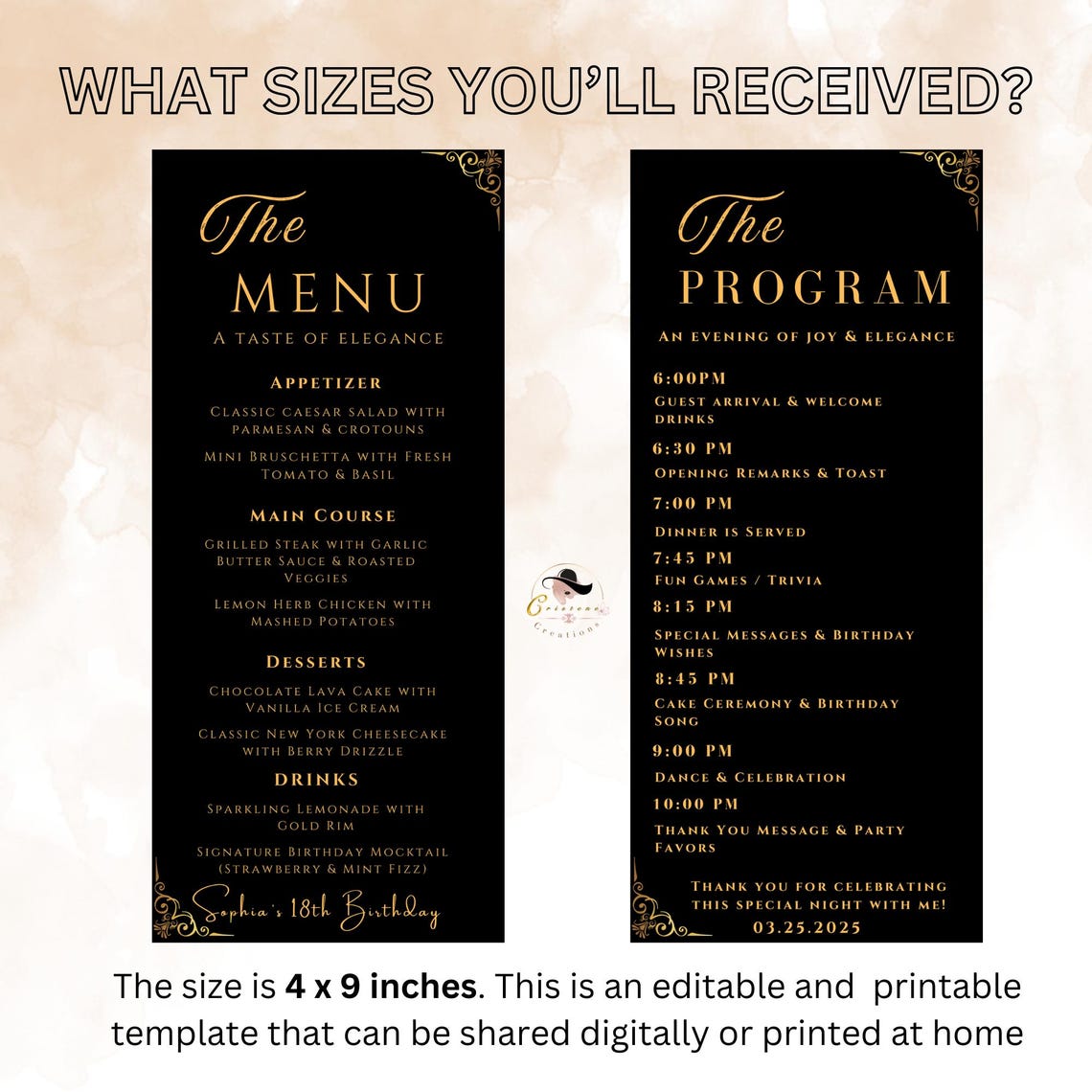 Editable Menu and Program Template, Wedding Menu, Birthday Party Menu ...
