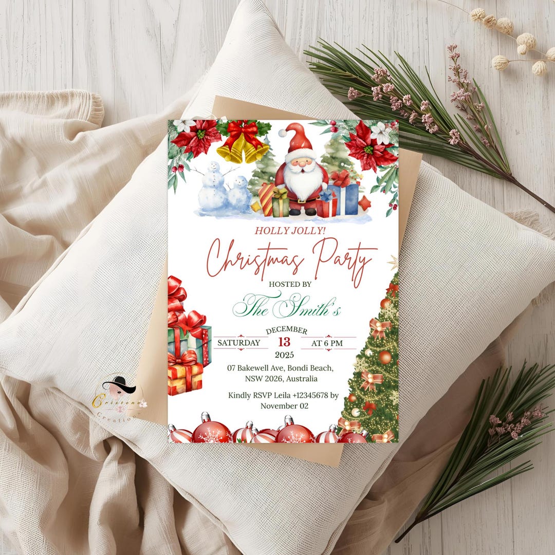 Digital Christmas Party Invitation Santa Claus Festive Holiday Party ...
