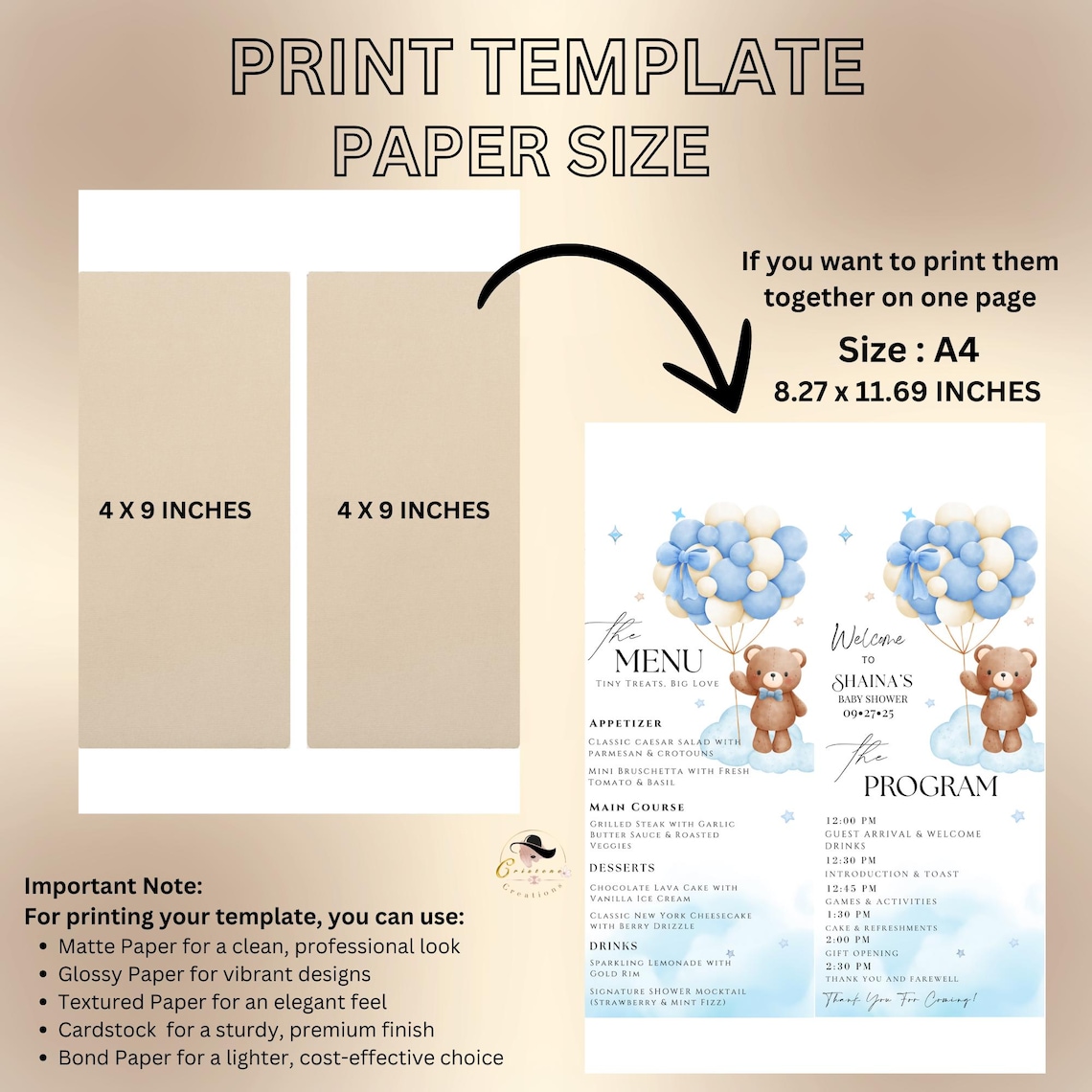 Editable Baby Shower Menu and Program Template, Teddy Bear Party Shower ...