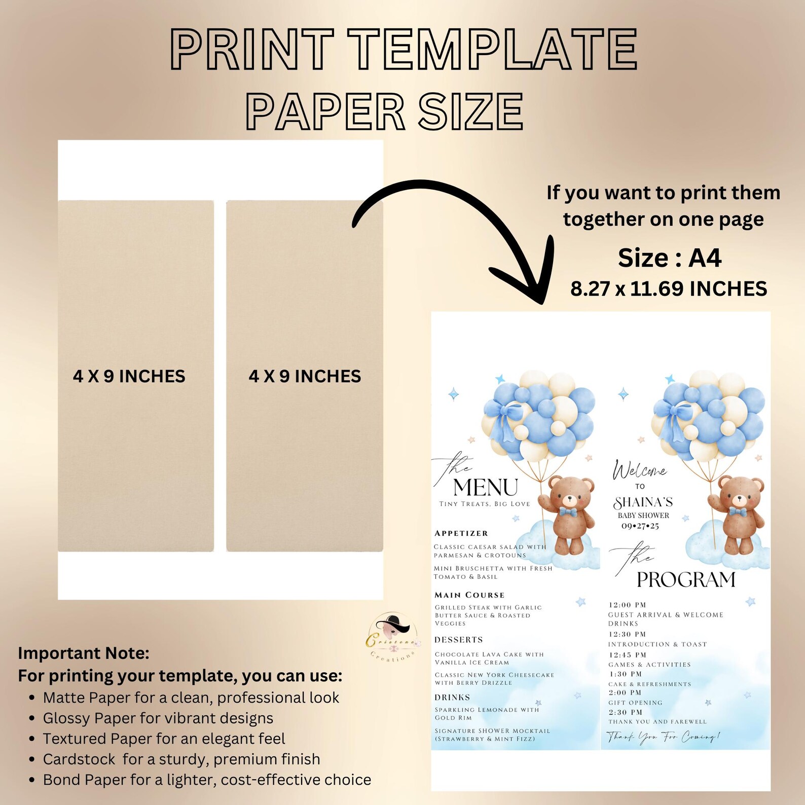 Editable Baby Shower Menu and Program Template, Teddy Bear Party Shower ...