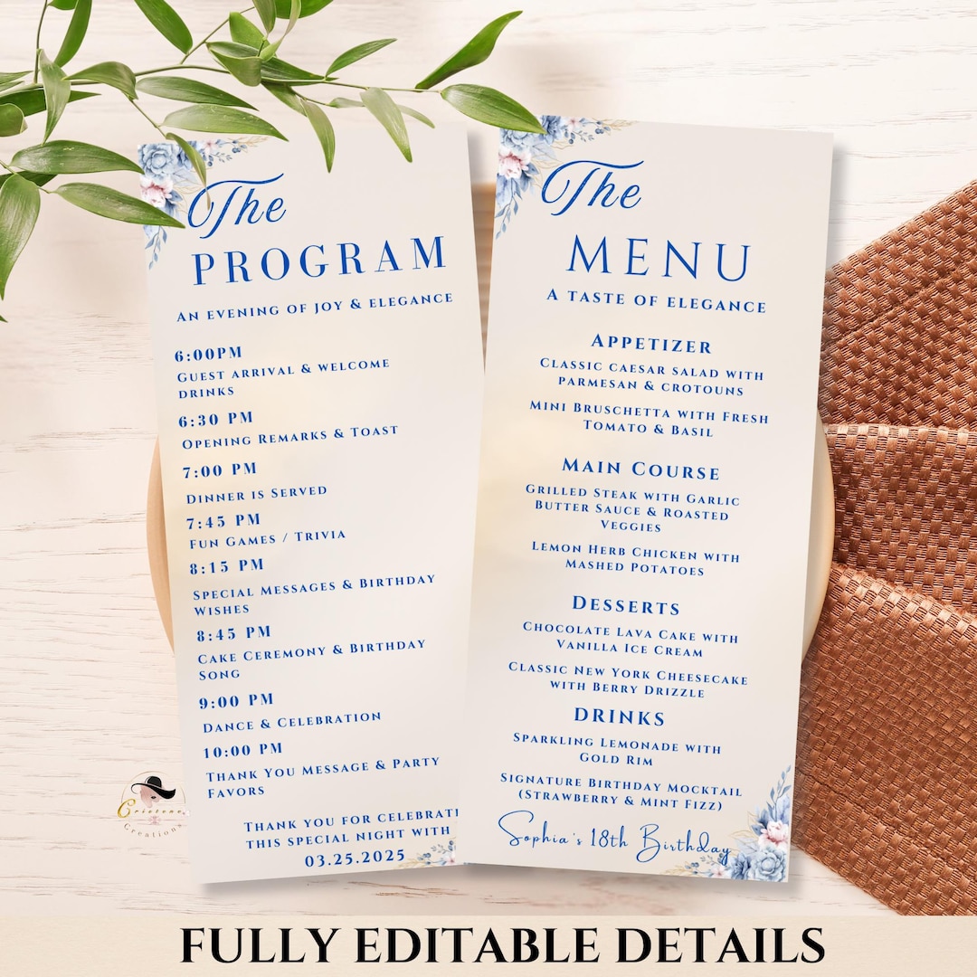 Editable Menu and Program Template, Wedding Menu Cards Gold White ...