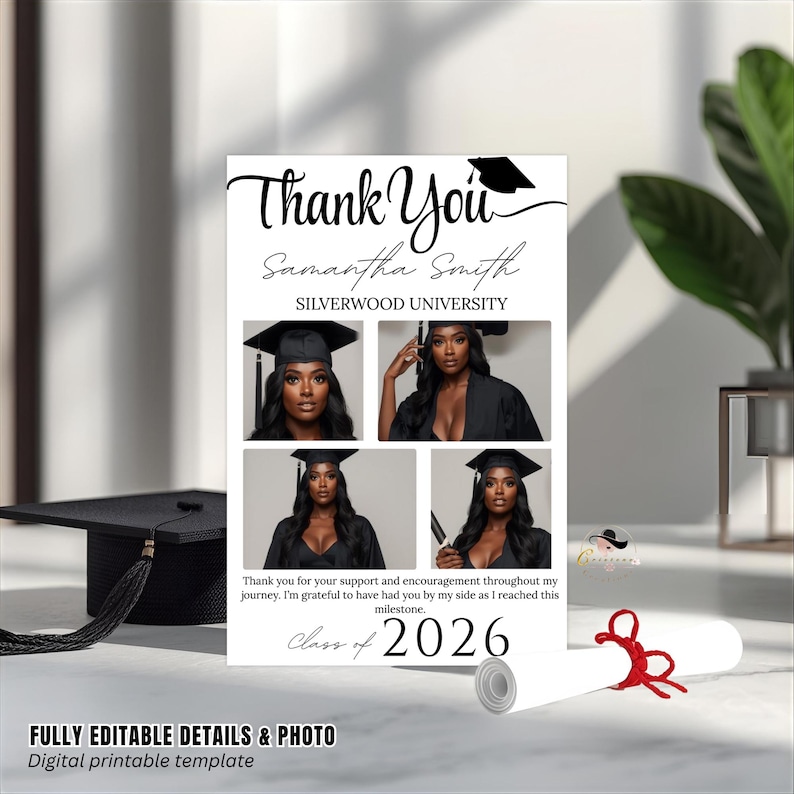 Editable Graduation Thank You Card With Photo, Senior Grad Party Thank ...