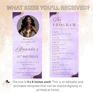 Editable Program Card Template, Purple Birthday Party Program, Formal ...