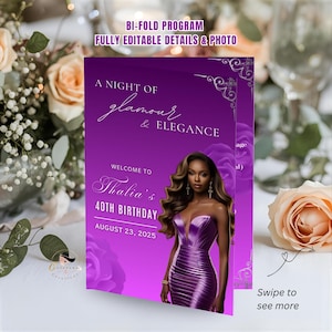 Editable Program Card Template Purple Silver Bifold Birthday Program ...