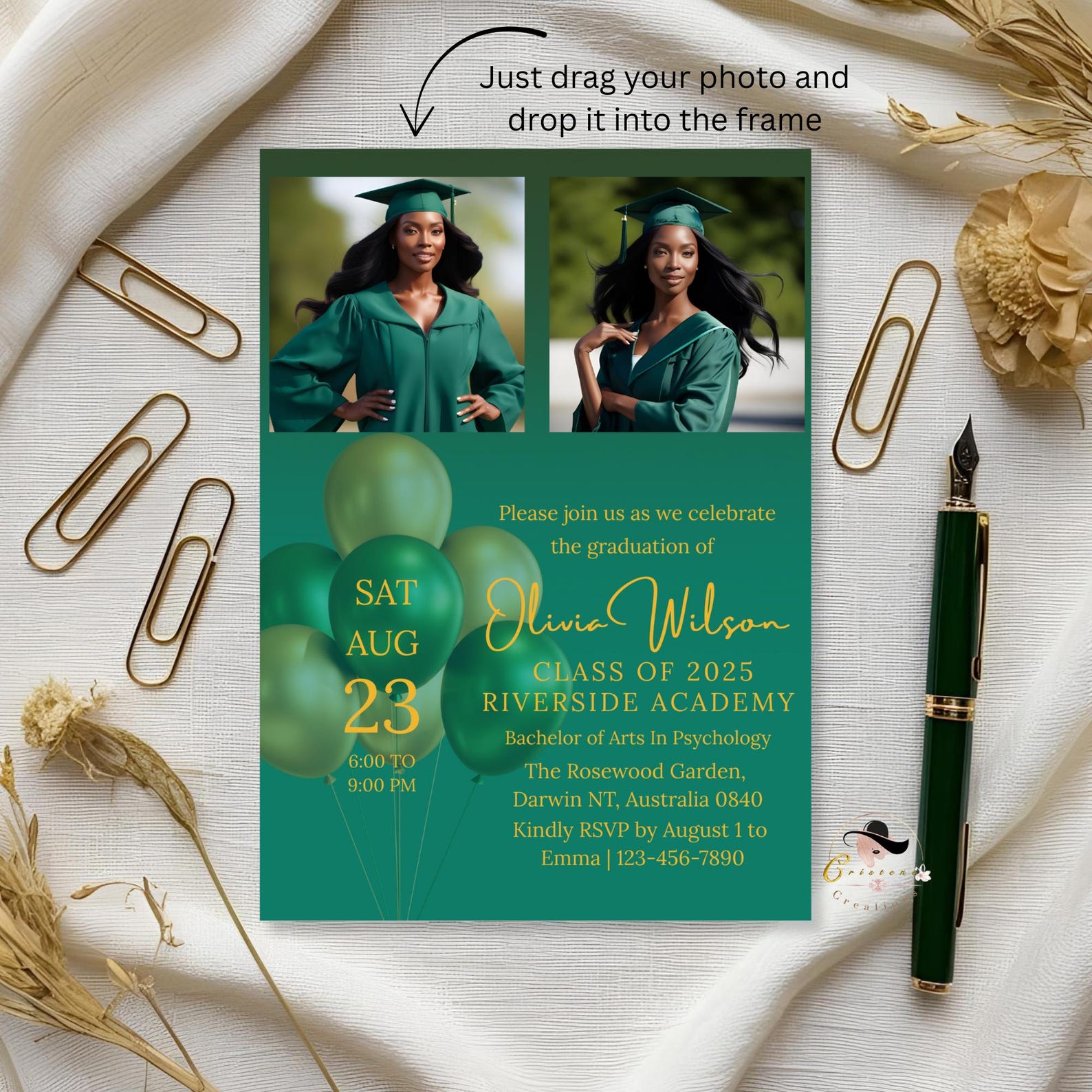 Green Graduation Announcement Invitation 2025 Digital Download, Senior ...