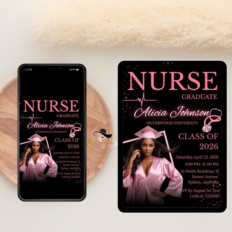 Nurse Graduation Invitation With Photo, Pink Black RN Pinning Ceremony ...