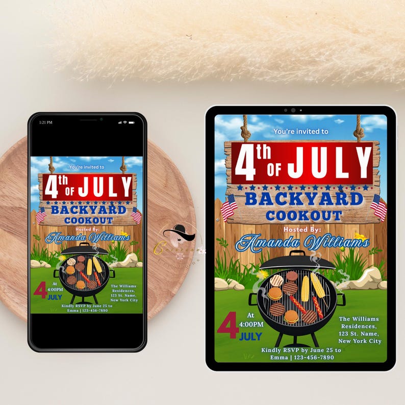 Fourth of July Cookout Invitation, 4th of July Backyard BBQ Invite ...