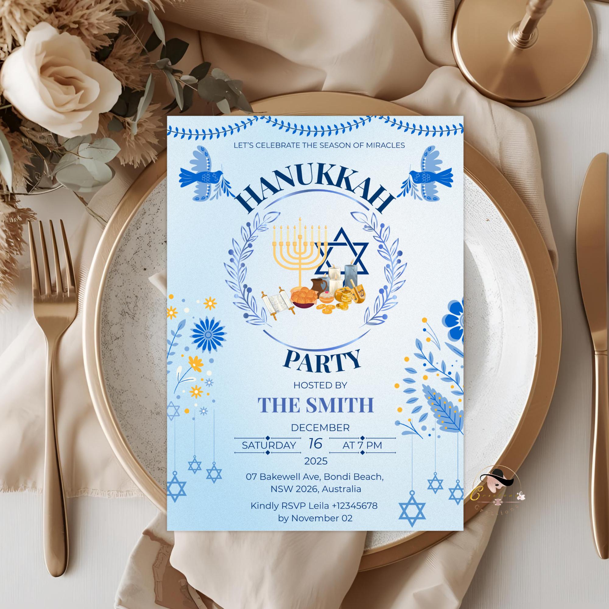 Editable Hanukkah Party Invitation Jewish Holiday Party Invite ...
