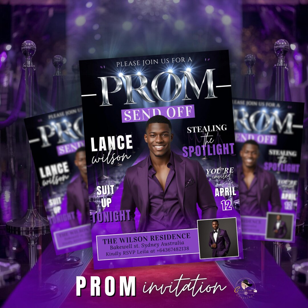 Purple Prom Send off Invitation, Prom King Party With Photo Invite ...