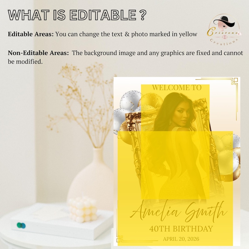 White Gold Birthday Welcome Party Sign, Elegant Woman Dinner Entry Sign ...