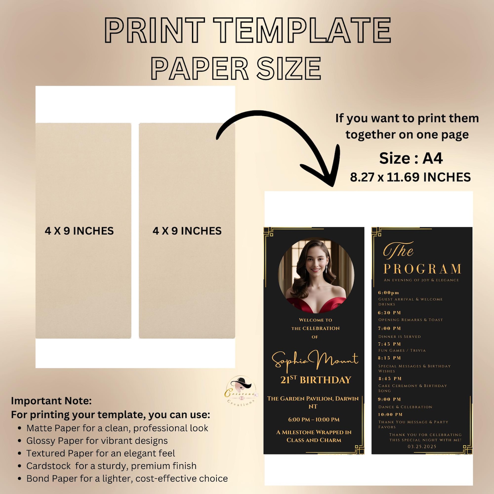 Birthday Party Program Template, Black Gold Event Program Schedule ...