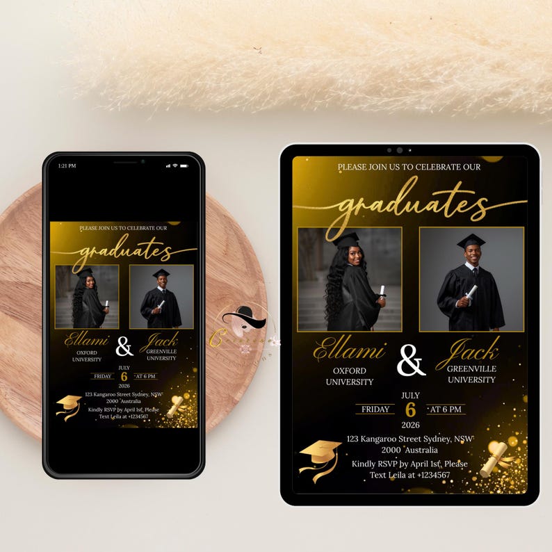 Twin Graduation Invitation With Photo, Double Senior Grad Party Invite ...