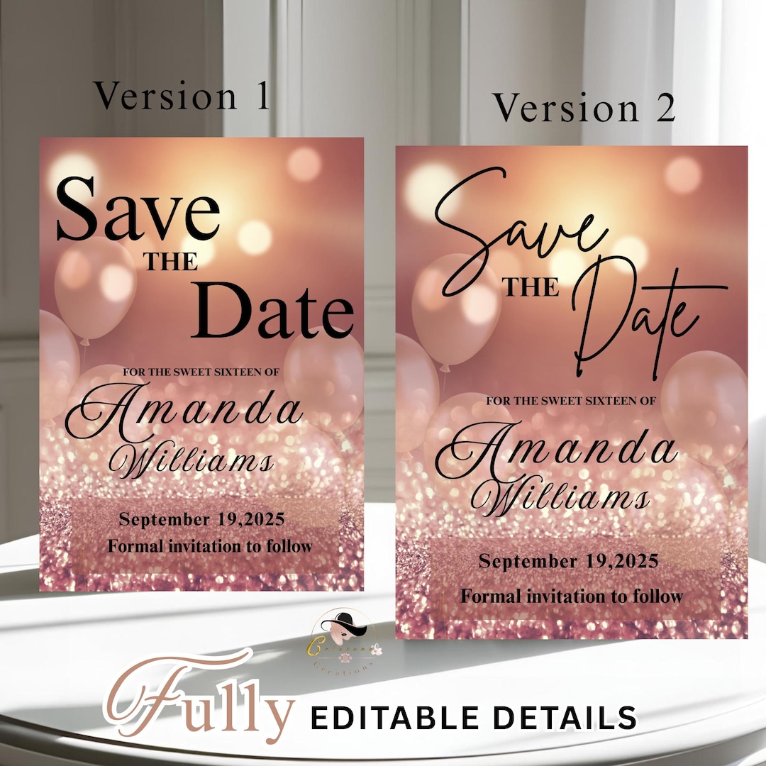 Digital Save the Date Birthday Party Invitation Rose Gold Pink Save the ...