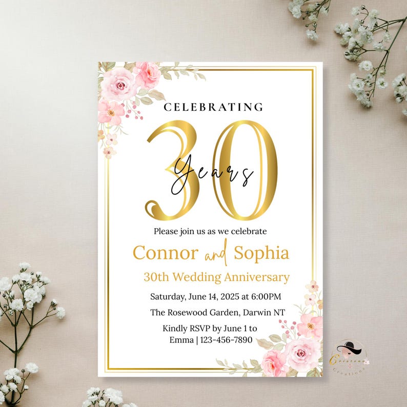 30th Anniversary Party Invitation, Digital Wedding Anniversary Card ...