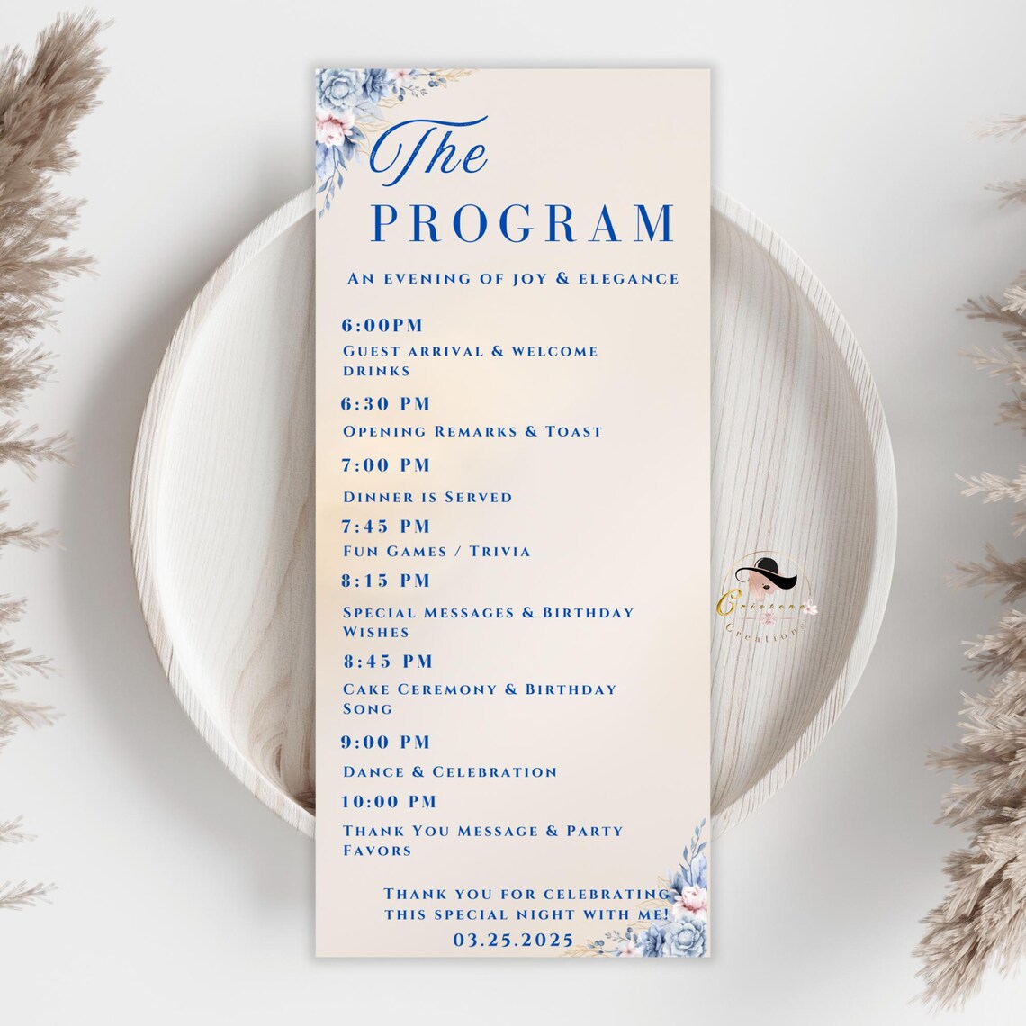Editable Menu and Program Template, Birthday Dinner Menu Cards ...