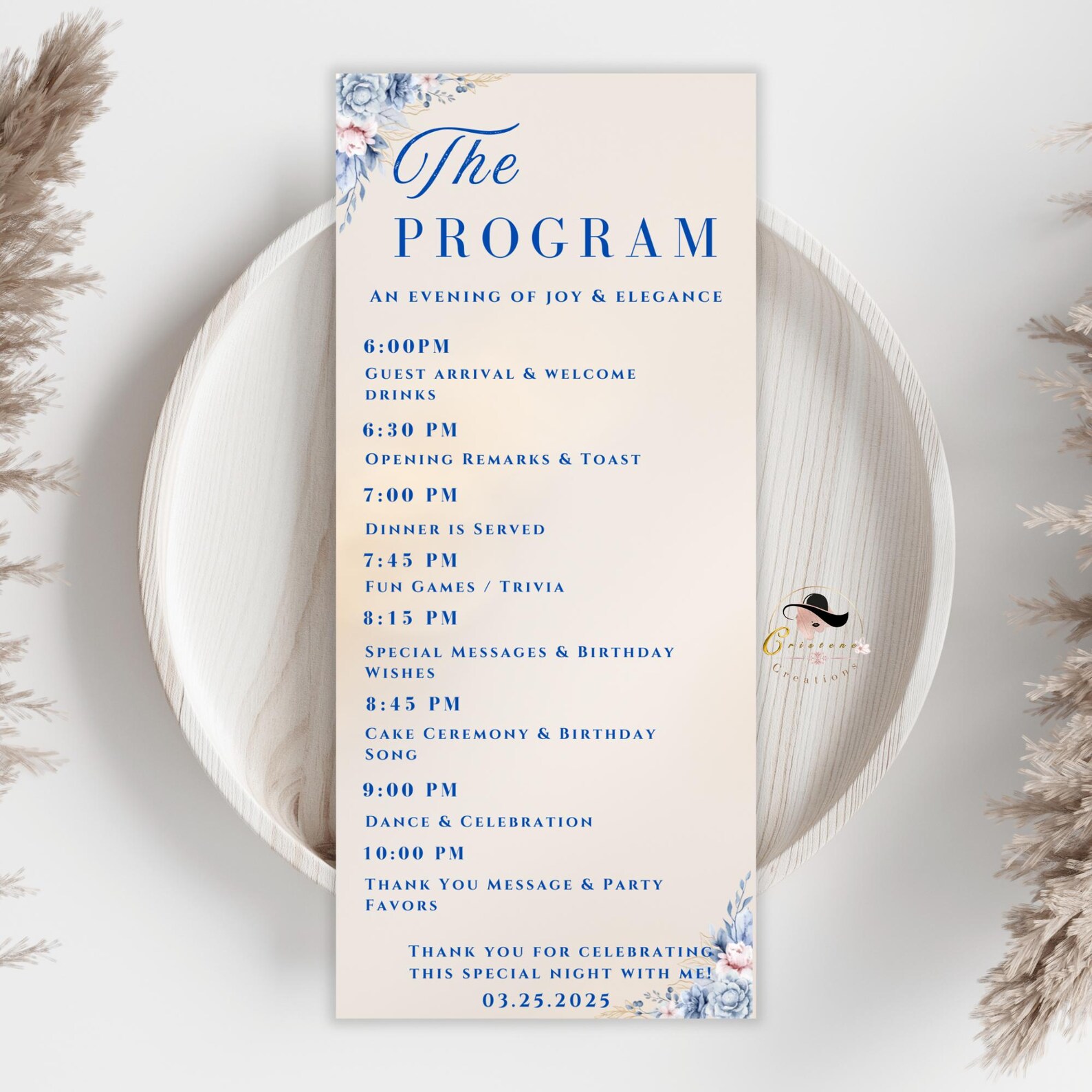 Editable Menu and Program Template, Birthday Dinner Menu Cards ...