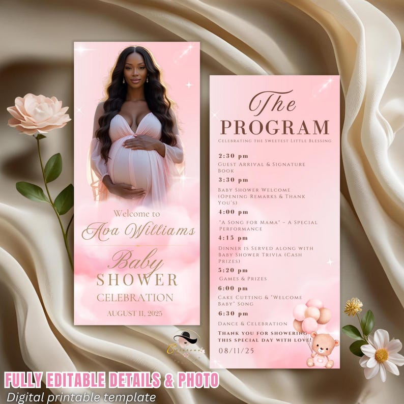 Editable Baby Shower Program Template With Photo Pink Baby Shower ...