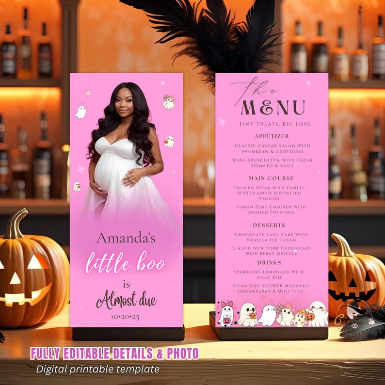 Editable Halloween Baby Shower Menu Template Pink Spooky Ghost Menu ...