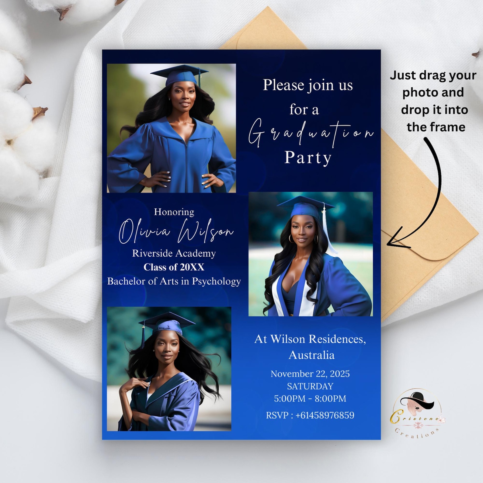 Digital Graduation Announcement Invitation Navy Blue 2026 Senior ...
