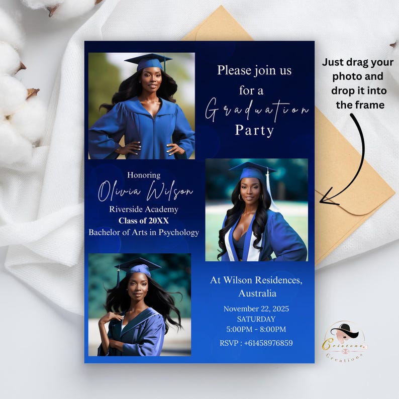 Digital Graduation Announcement Invitation Navy Blue 2026 Senior ...