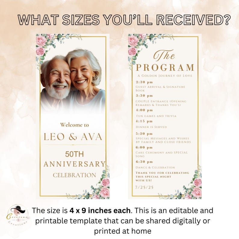 Golden Anniversary Program Template 50th Wedding Anniversary Program Card Printable Birthday ...