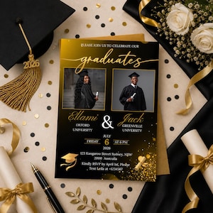 Twin Graduation Invitation With Photo, Double Senior Grad Party Invite ...