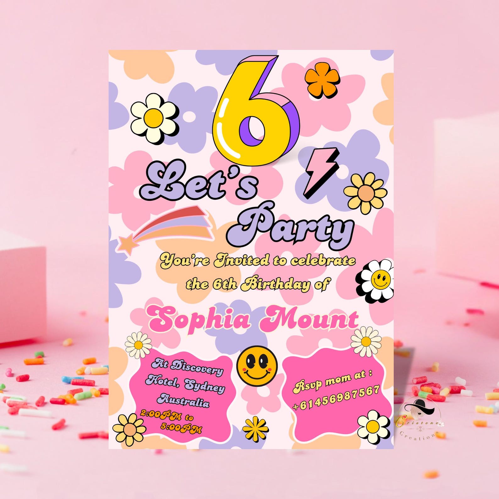 6th Birthday Invitations Card Template, Girl Digital Party Invite ...