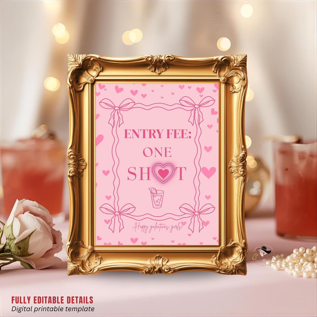 Pink Entry Fee Take A Shot Sign, Galentines ONE Shot Sign, Bow Bridal ...