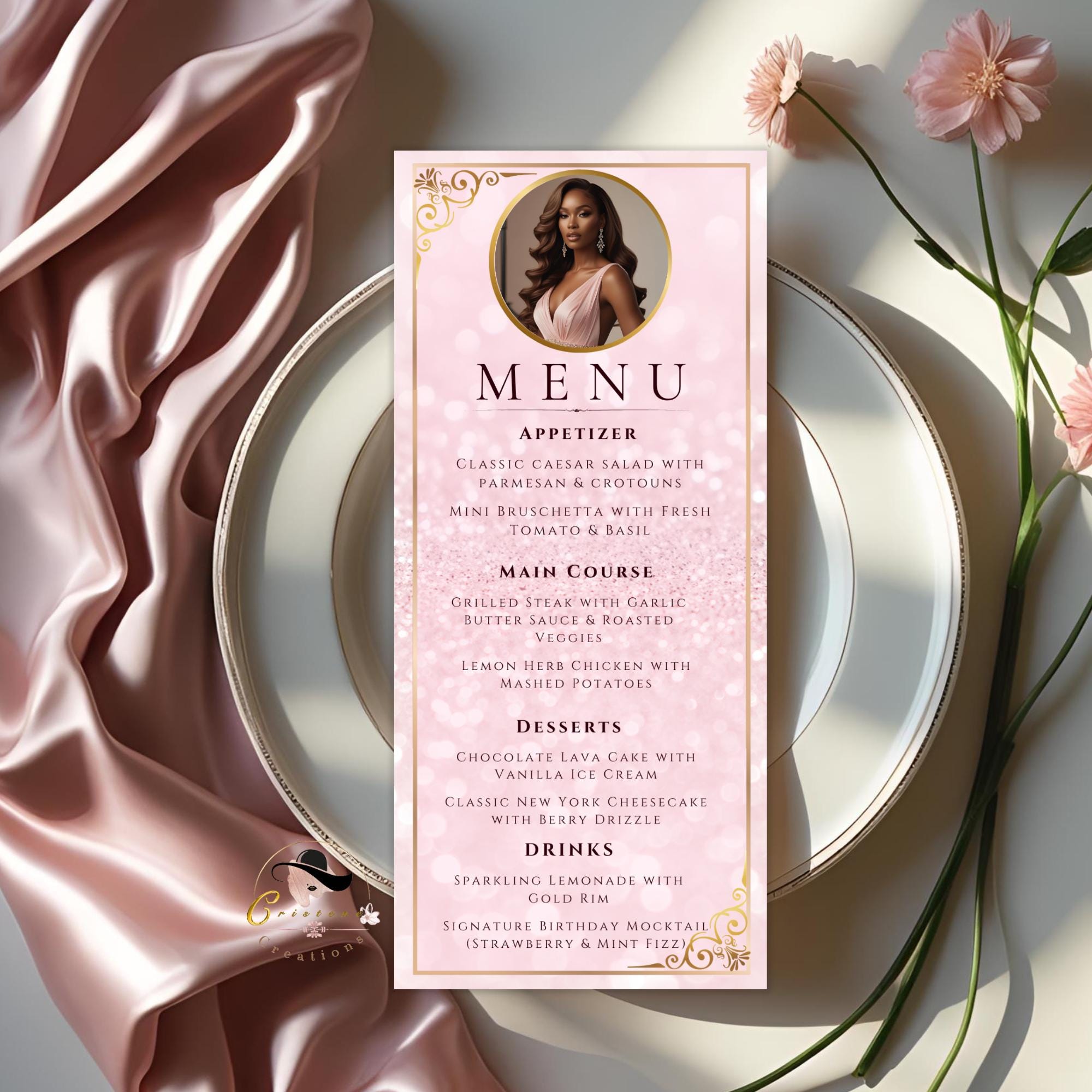Menu and Program Template With Photo Pink Sweet 16 Birthday Dinner Menu ...