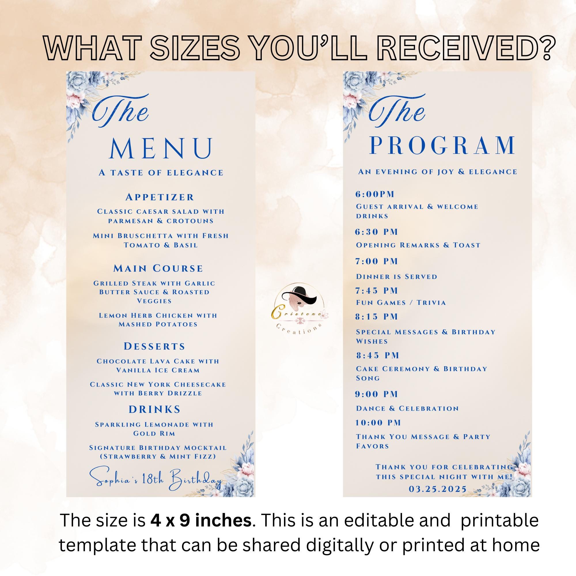 Editable Menu and Program Template, Birthday Dinner Menu Cards ...
