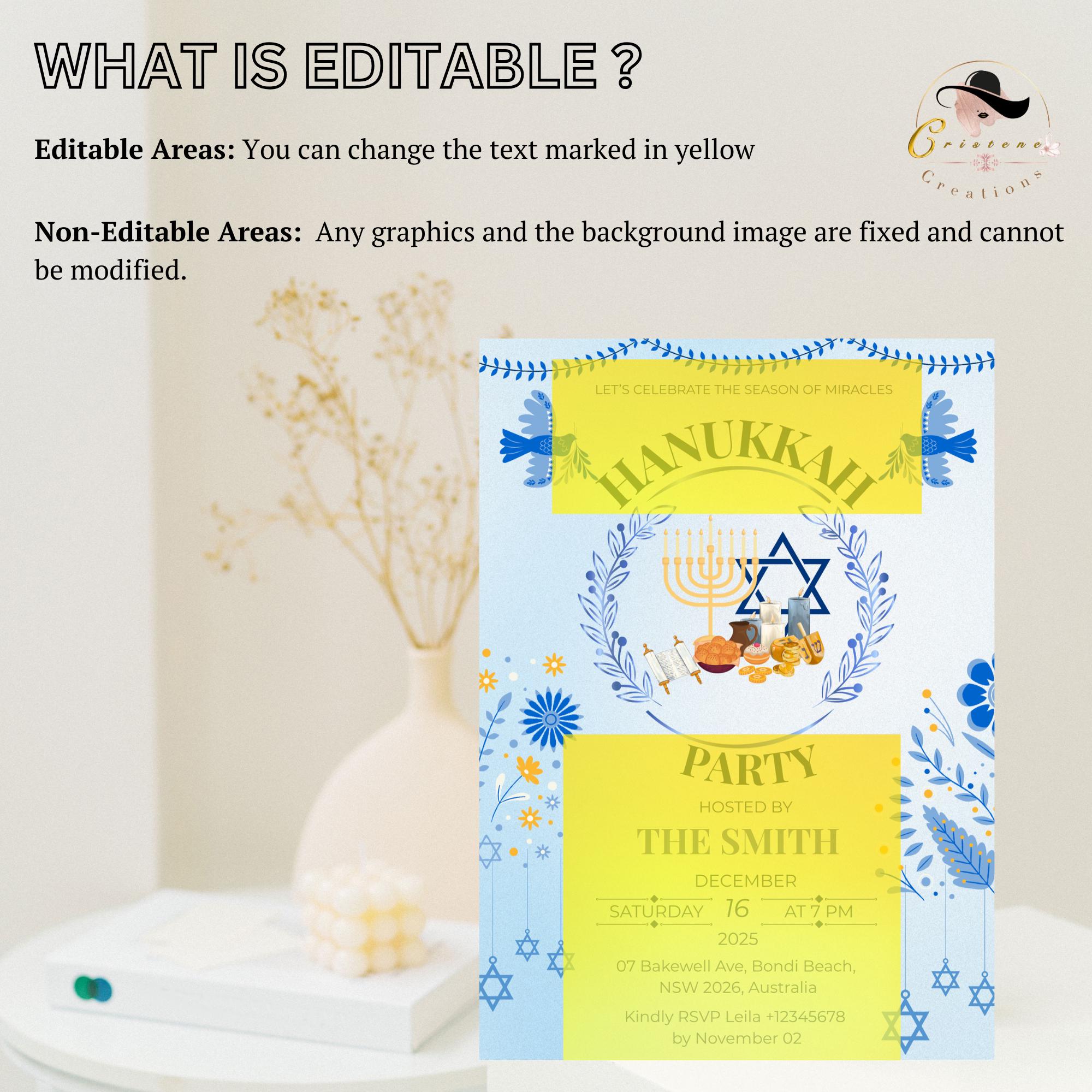 Editable Hanukkah Party Invitation Jewish Holiday Party Invite ...