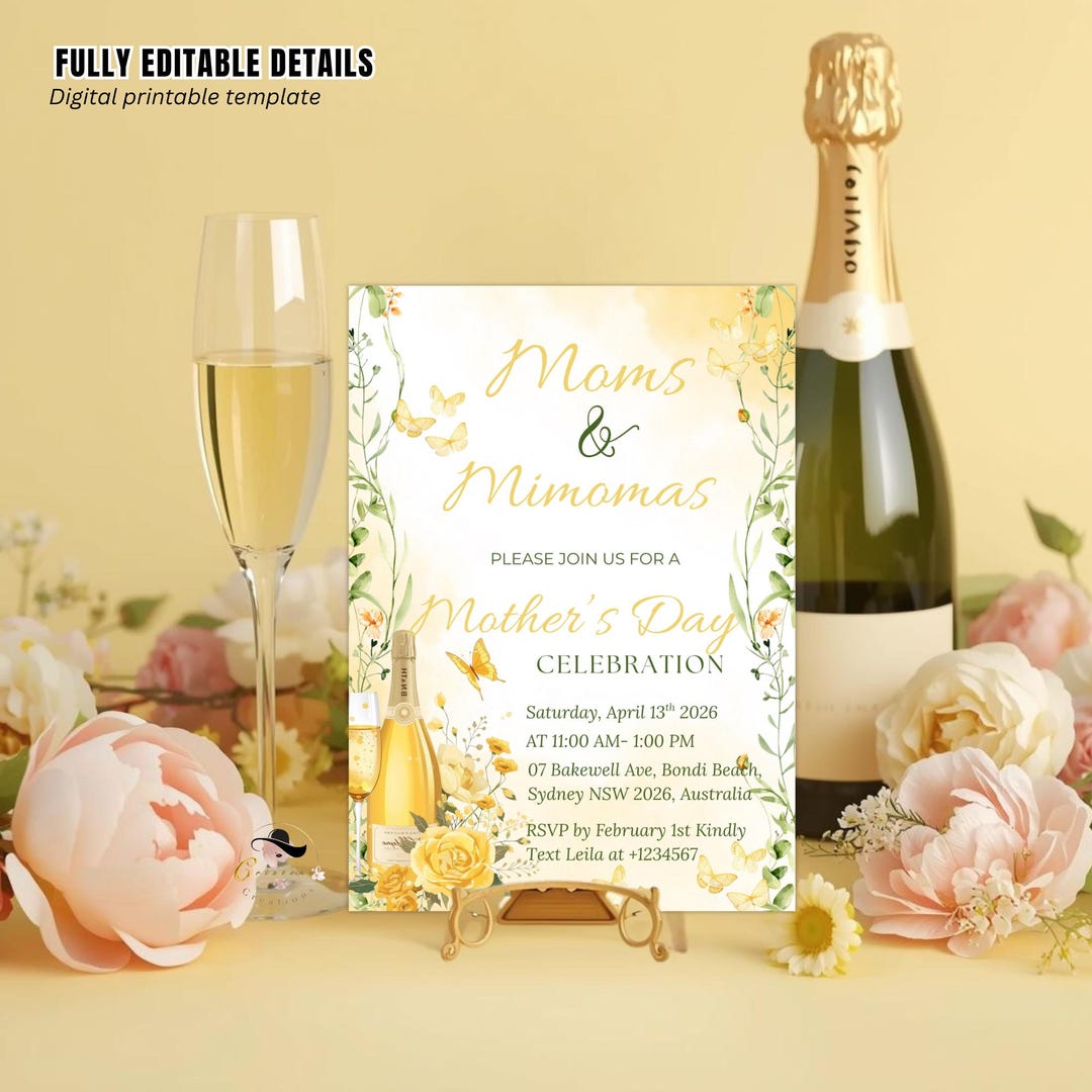 Moms and Mimosas Brunch Invitation, Mothers Day Dinner Invite, Mums ...