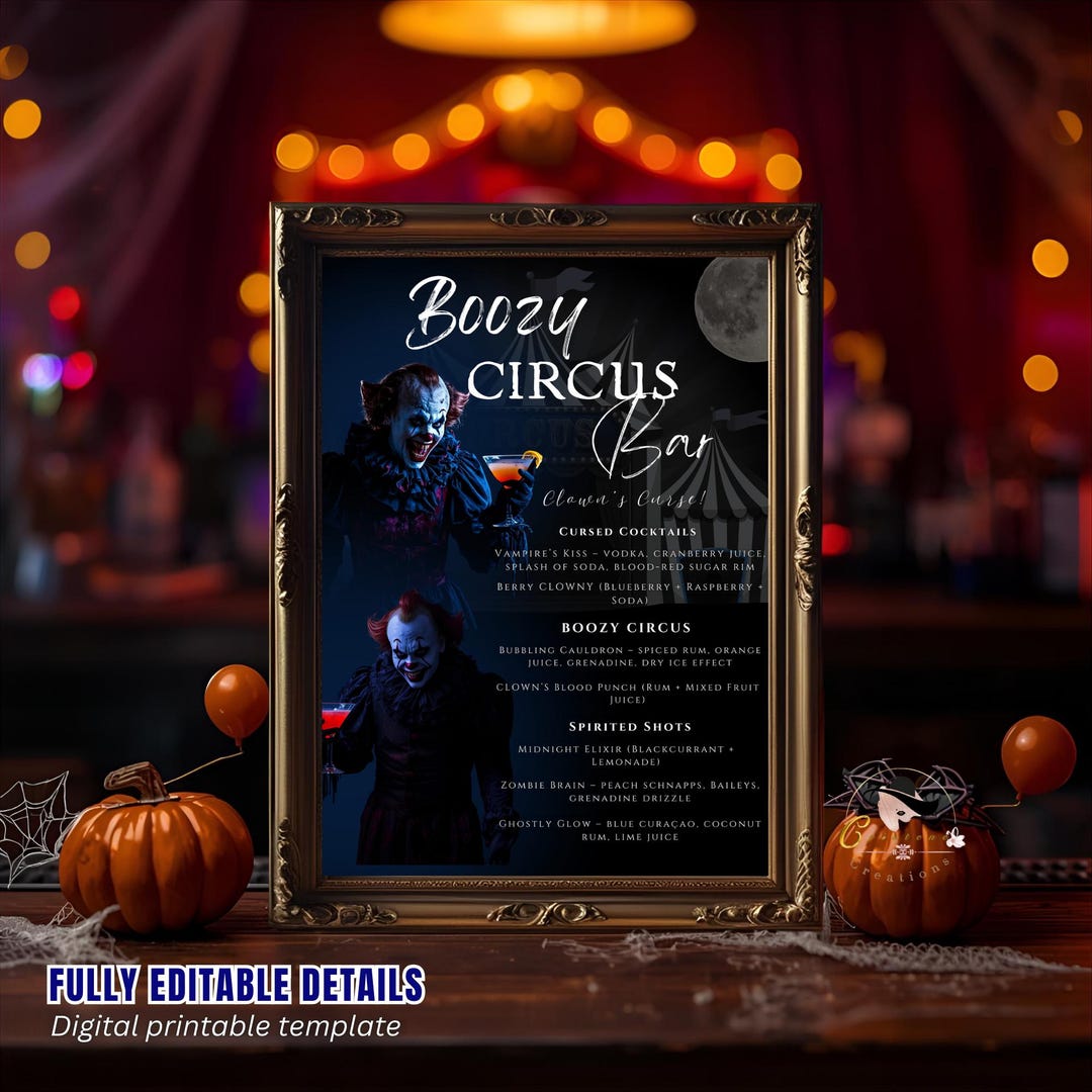 Editable Halloween Party Drink Sign Spooky Clown Bar Sign Printable ...