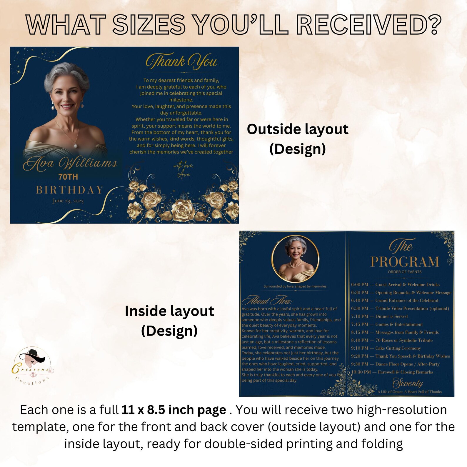 Editable Program Template Bifold 70th Birthday Party Program Card ...