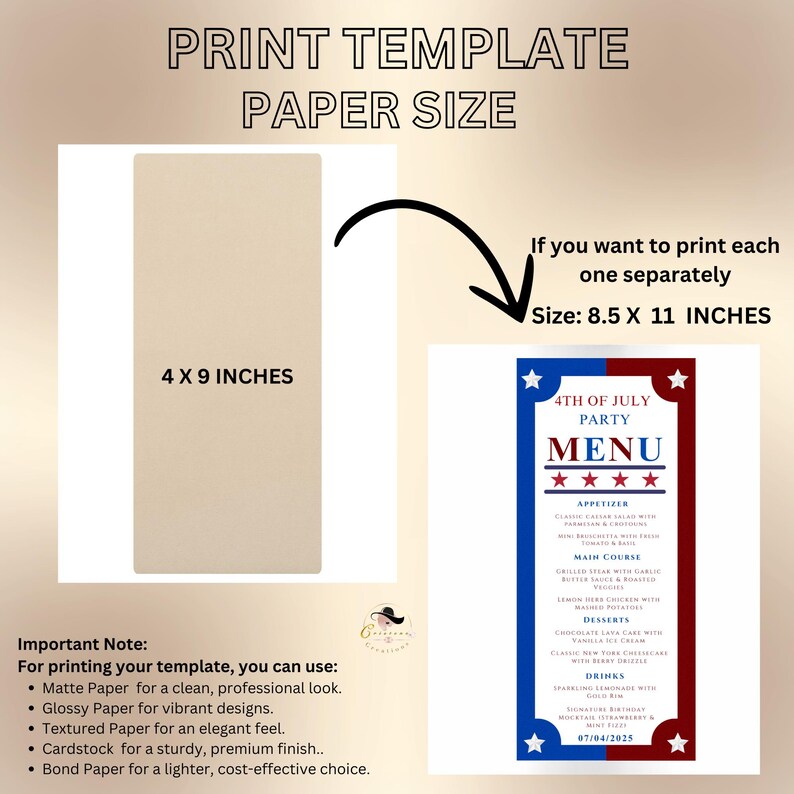 4th of July Menu Template, Independence Day BBQ Cookout Menu Card ...