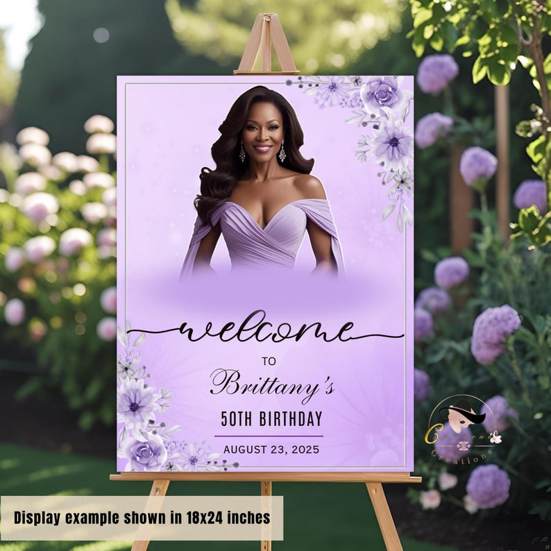 Editable Welcome Party Sign Purple Floral Birthday Dinner Sign ...