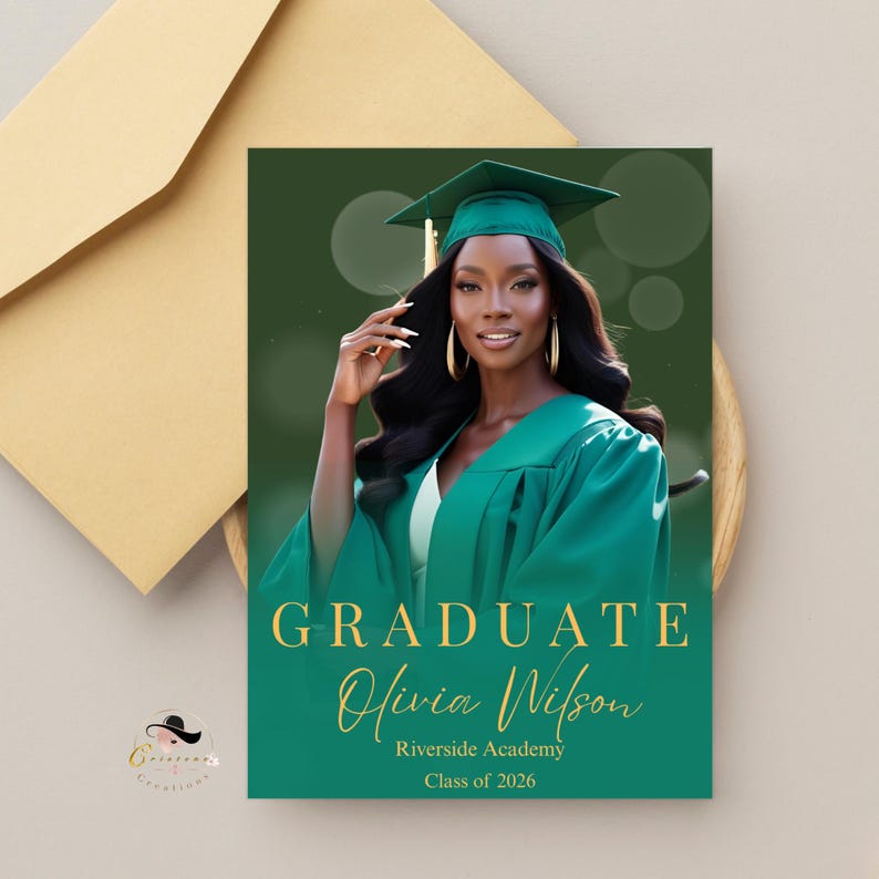 Digital Graduation Announcement Invitation Green Gold 2026 Senior ...