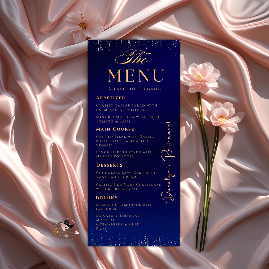 Editable Retirement Menu Template Blue Gold With Photo Birthday Dinner ...